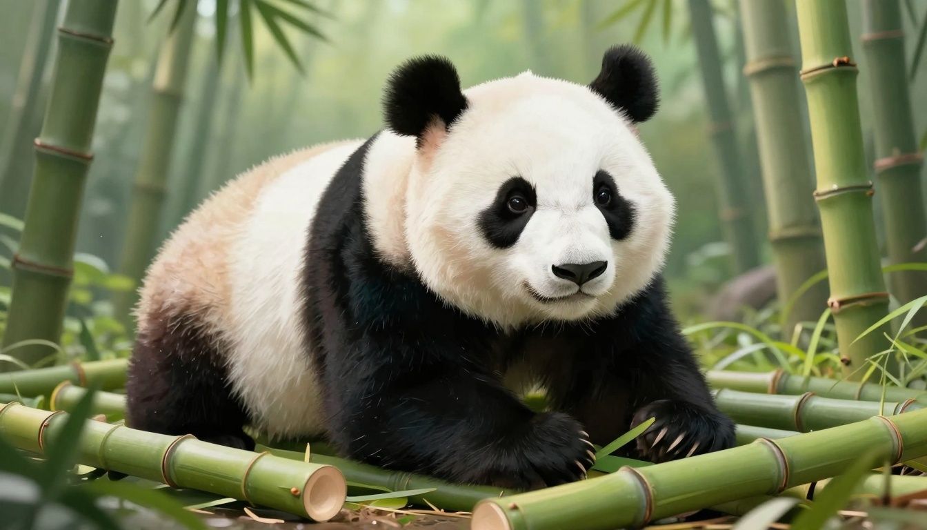 Realistic illustration of a giant panda in its natural habitat ...